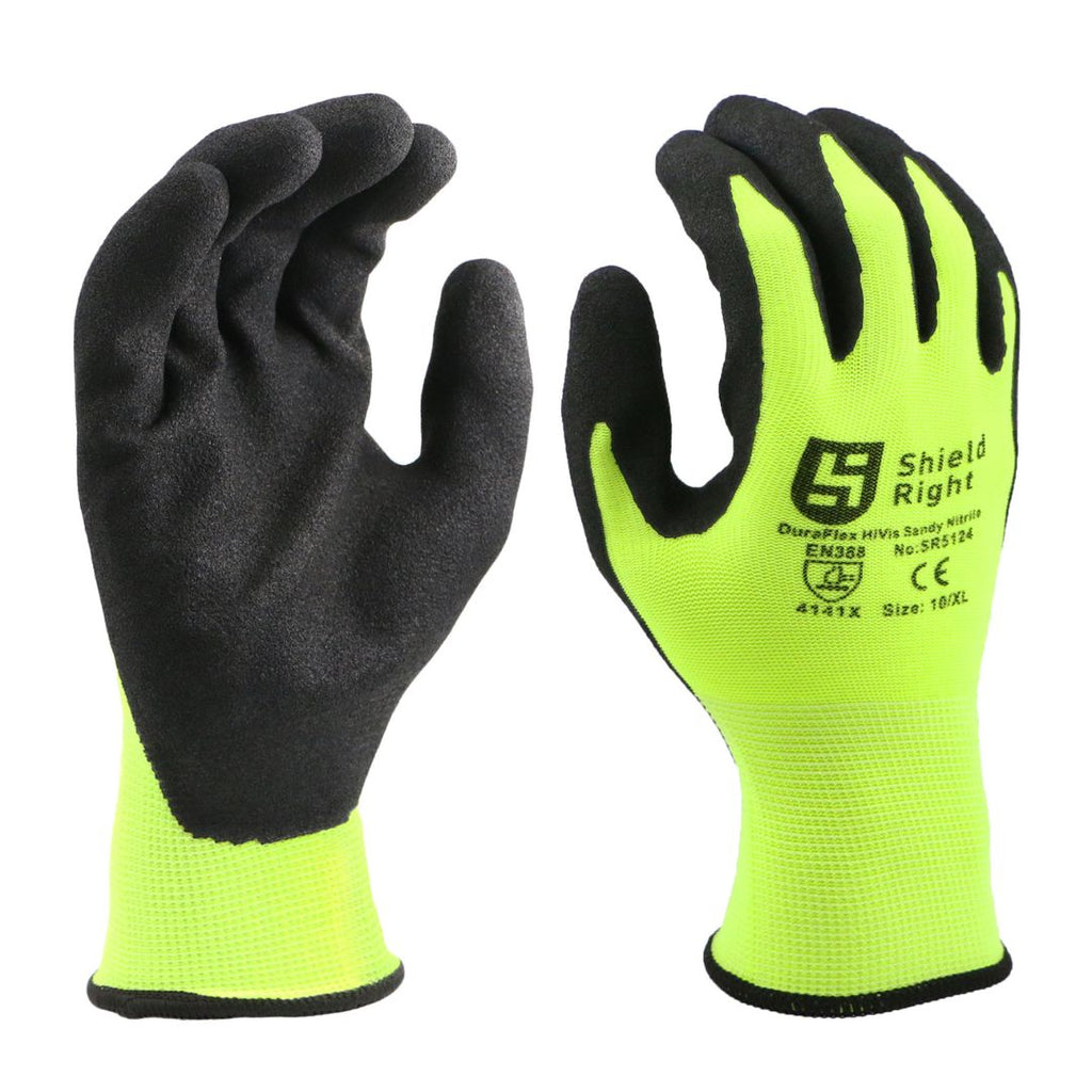 Shield Right DuraFlex HiVis Sandy Nitrile Glove (12 Pack) | PPE Supplier