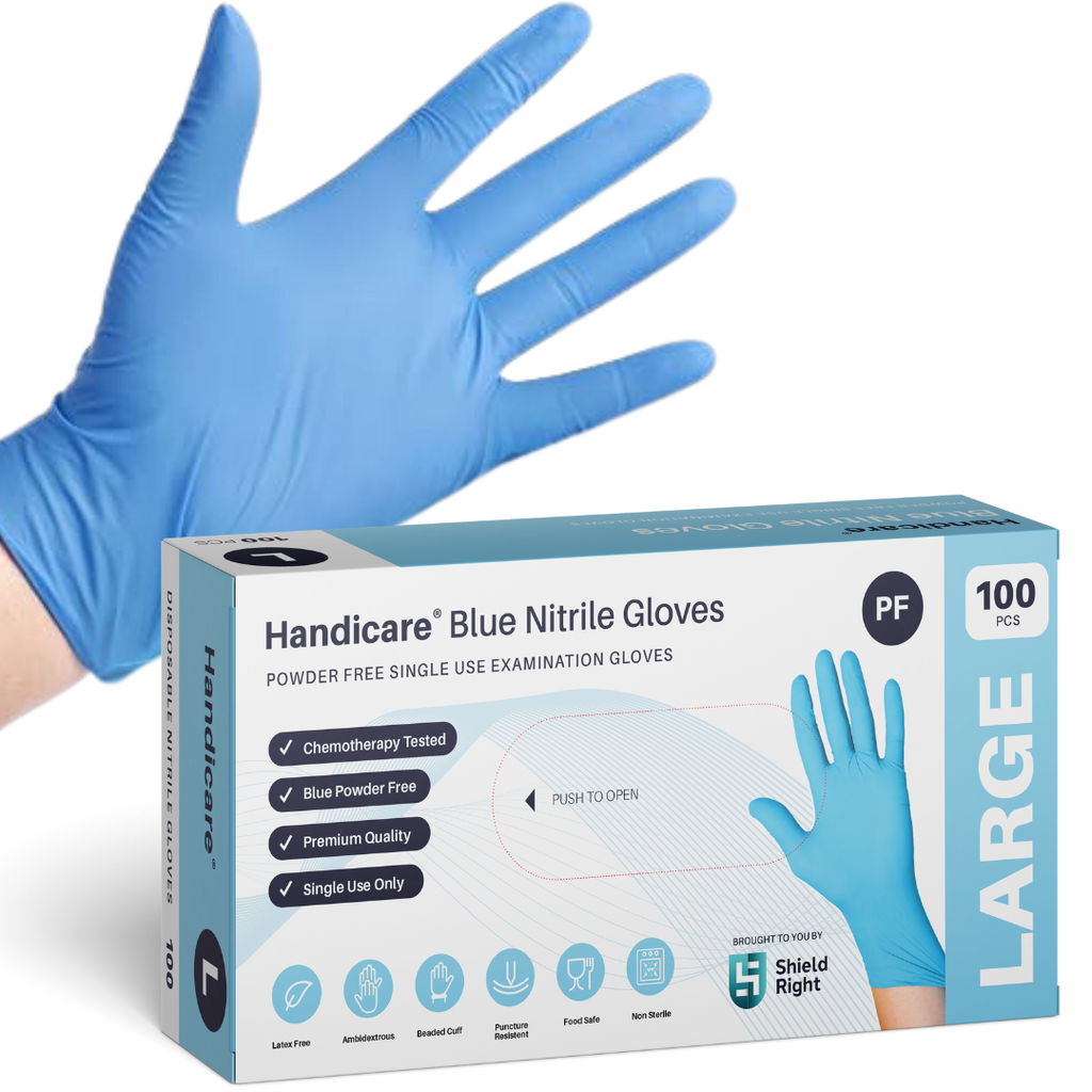 Handicare Blue Nitrile Powder Free Single Use Examination Gloves | PPE ...