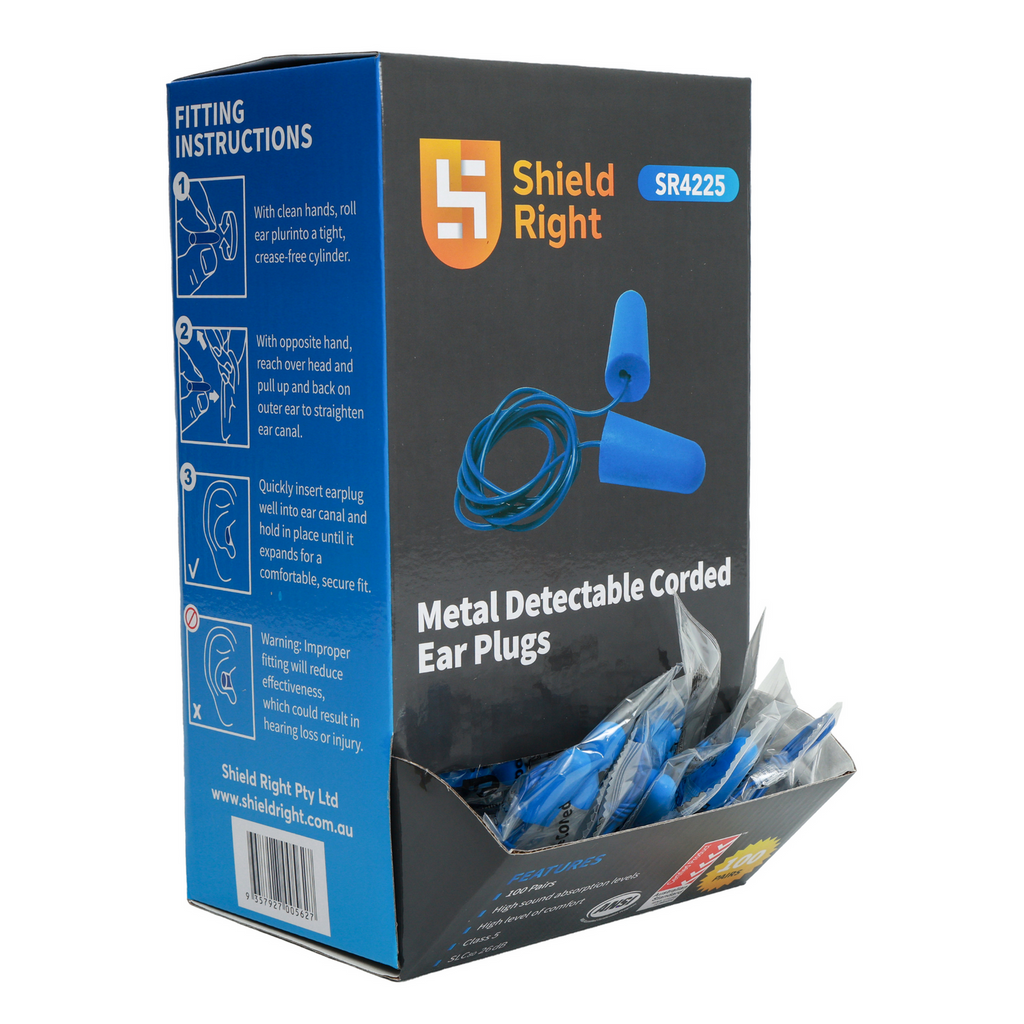 Shield Right Metal Detectable Earplugs Corded Box of 100 | PPE Supplier