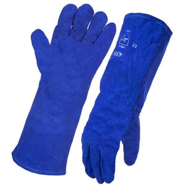 Leather Lined Gauntlet Blue Welding Gloves | PPE Supplier