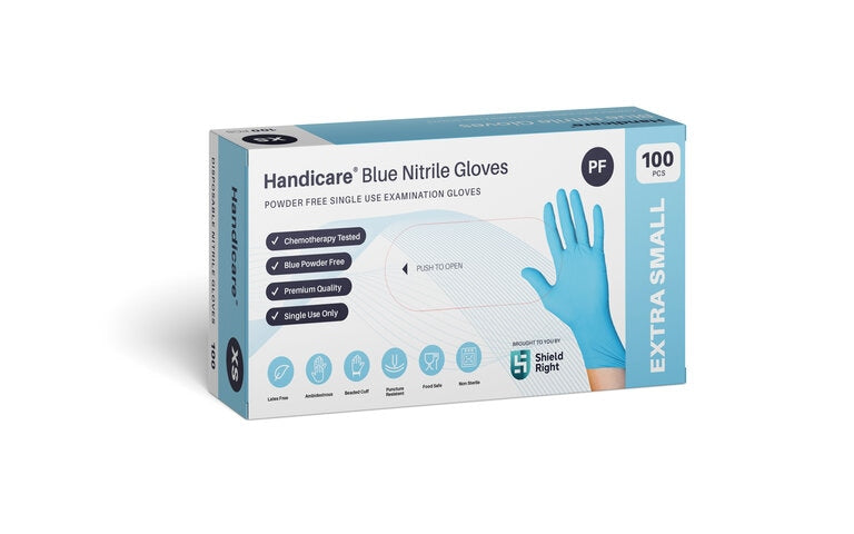 Handicare Blue Nitrile Powder Free Single Use Examination Gloves | PPE ...